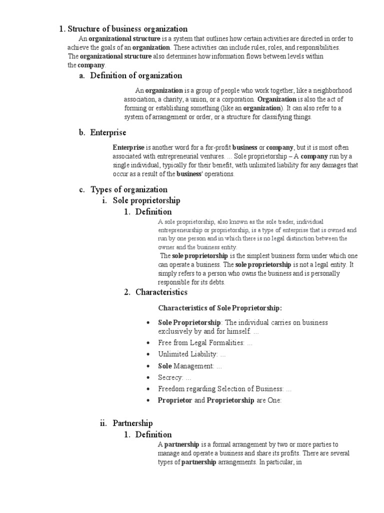 Structure of Business Organization | PDF | Partnership | Business