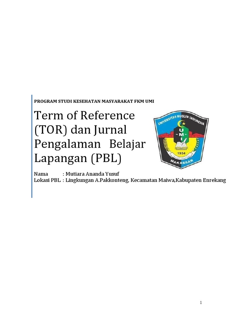 Term of Reference (TOR) Dan Jurnal Pengalaman Belajar Lapangan (PBL) | PDF