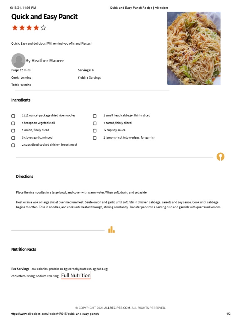 Quick and Easy Pancit Recipe - Allrecipes | PDF