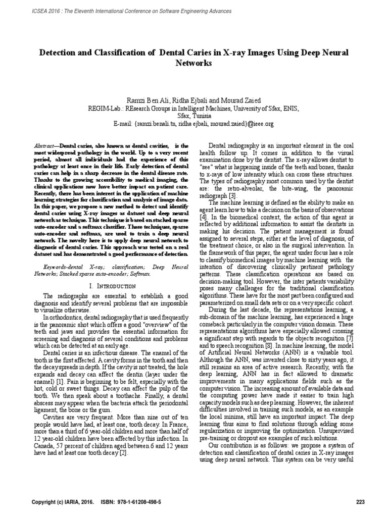 Detection And Classification Of Dental Caries In X Ray Images Using Deep Neural Networks Pdf
