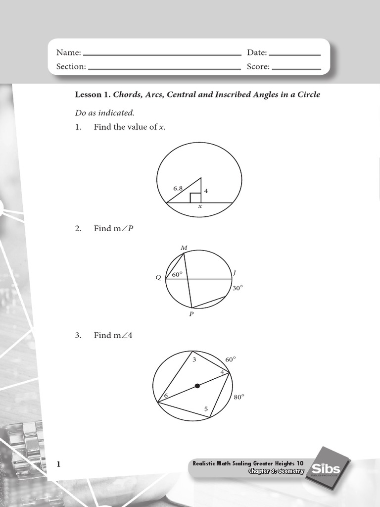 Lesson 1. Chords, Arcs, Central and Inscribed Angles in A Circle | PDF ...