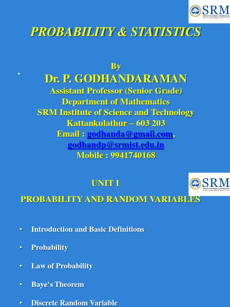 18MAB301T - P&S - Unit I | PDF | Expected Value | Probability Distribution