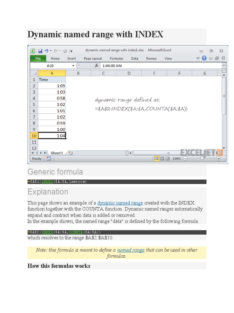 Dynamic Named Ranges with INDEX in Excel | PDF | Array Data Structure ...