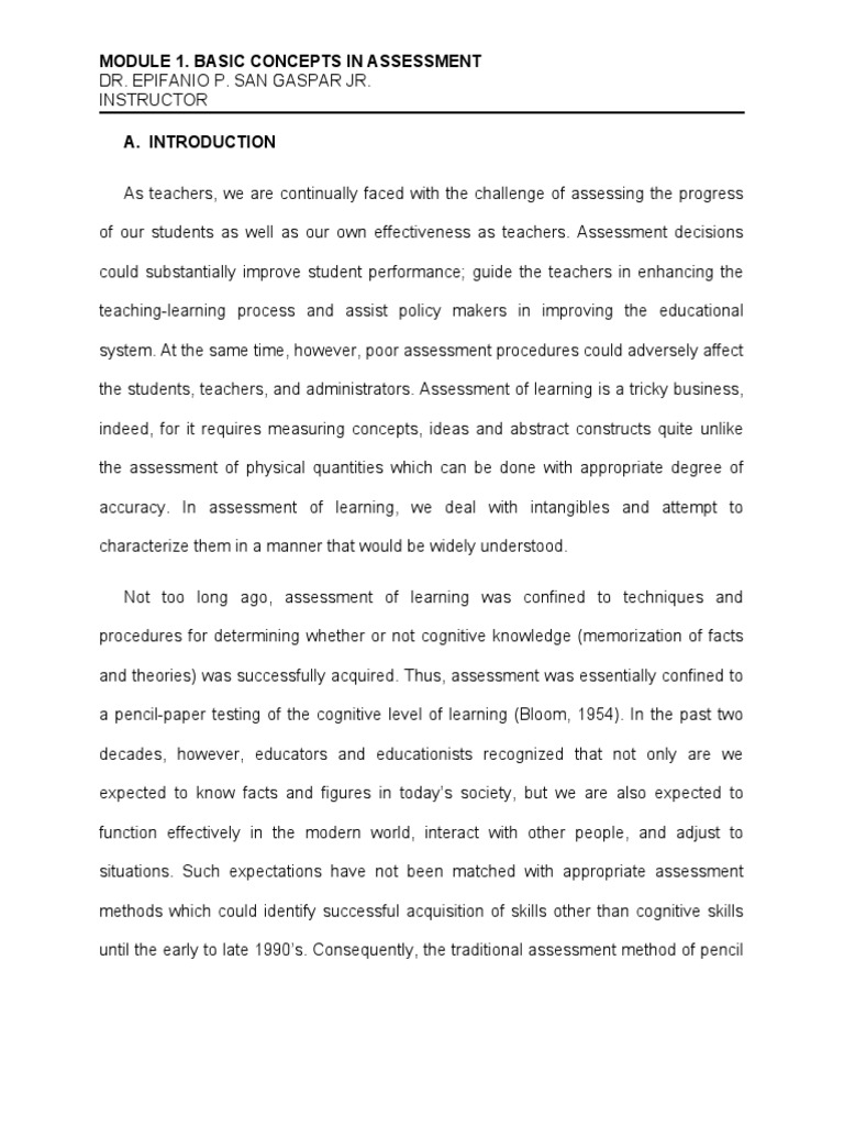 Module 1. Basic Concepts in Assessment | PDF | Educational Assessment ...