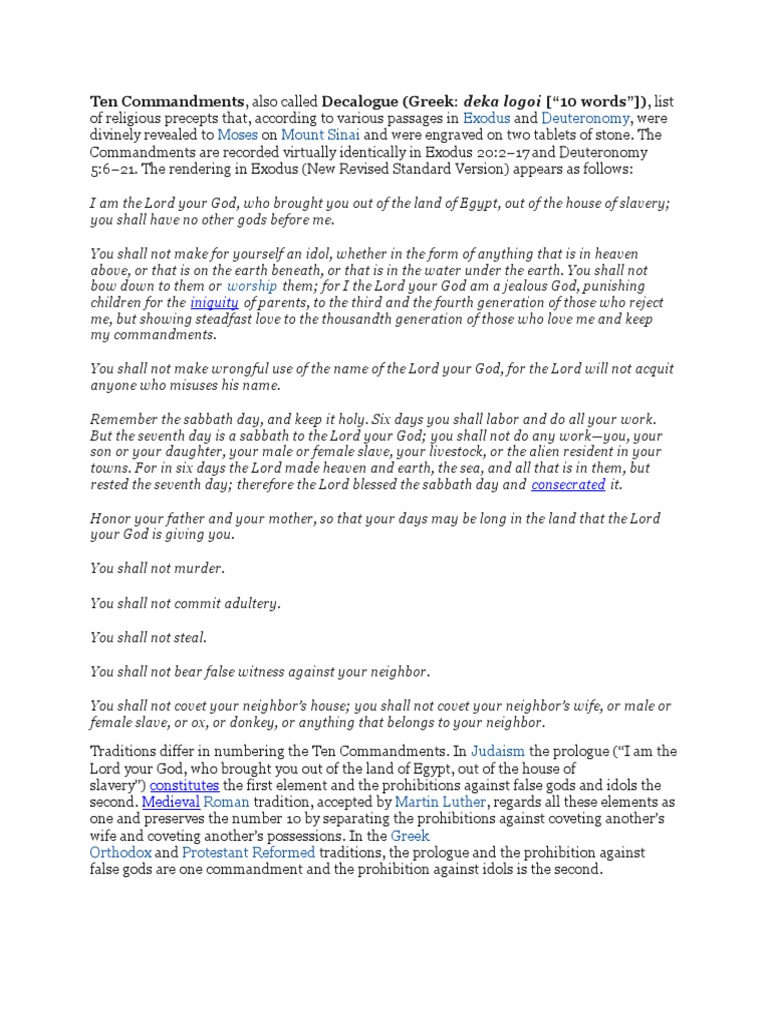 Exodus Deuteronomy Moses Mount Sinai: Ten Commandments, Also Called ...