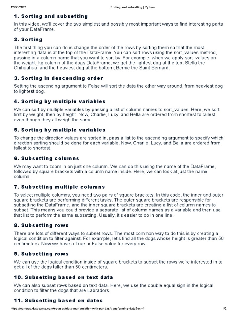 102 - Sorting and Subsetting - Python | PDF | Bracket | Computer Science