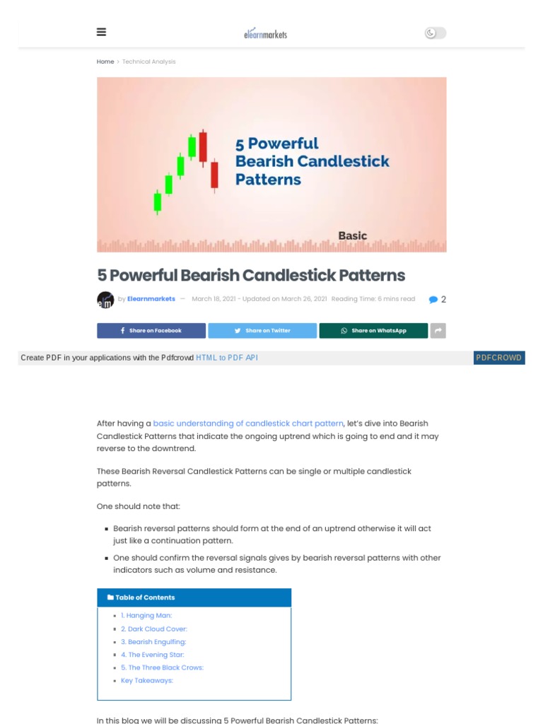 5 Powerful Bearish Candlestick Patterns: Technical Analysis | PDF ...