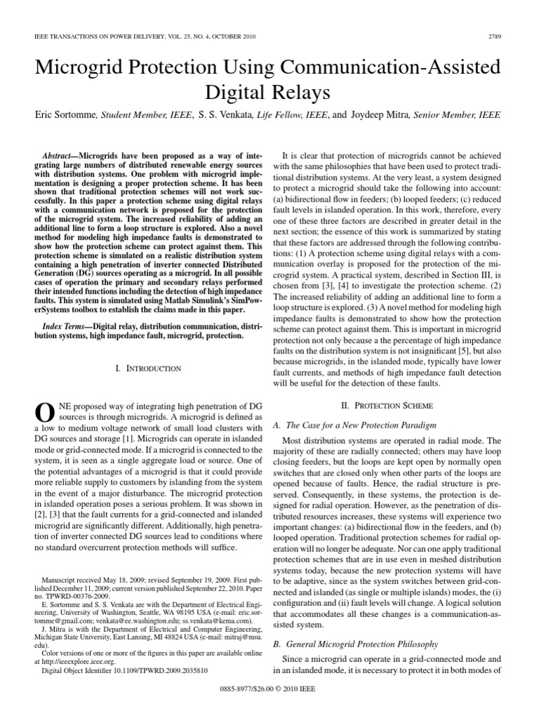 Microgrid Protection Using Communication-Assisted Digital Relays | PDF | Distributed Generation ...