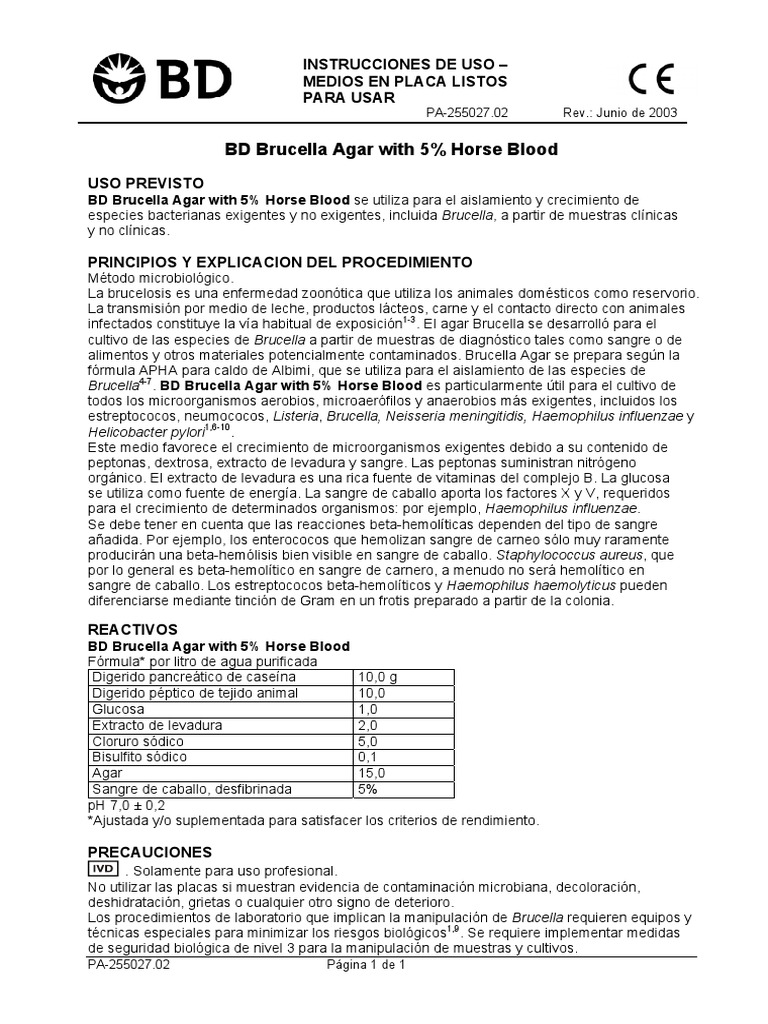 BD Agar Brucella | PDF | Especialidades Medicas | Biología