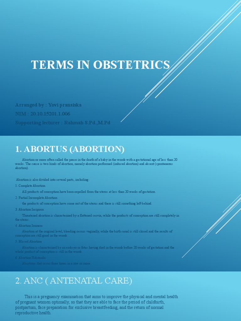 Terms in Obstetrics | PDF | Pregnancy | Prenatal Development