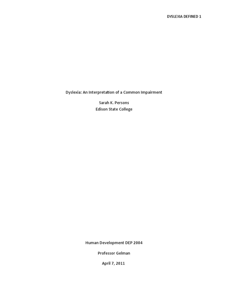 Dyslexia Defined Human Growth Research Paper! | PDF | Dyslexia ...