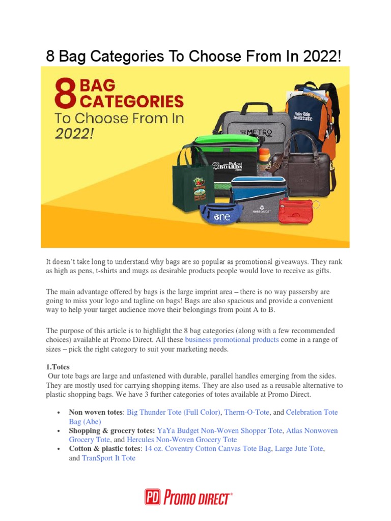 8 Bag Categories To Choose From in 2022 - Business Promo Items | PDF ...