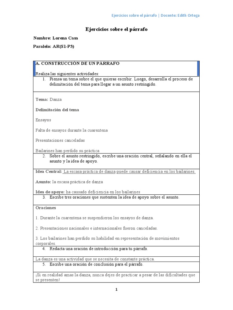 Ejercicios Prácticos sobre el Párrafo | PDF | Bailes