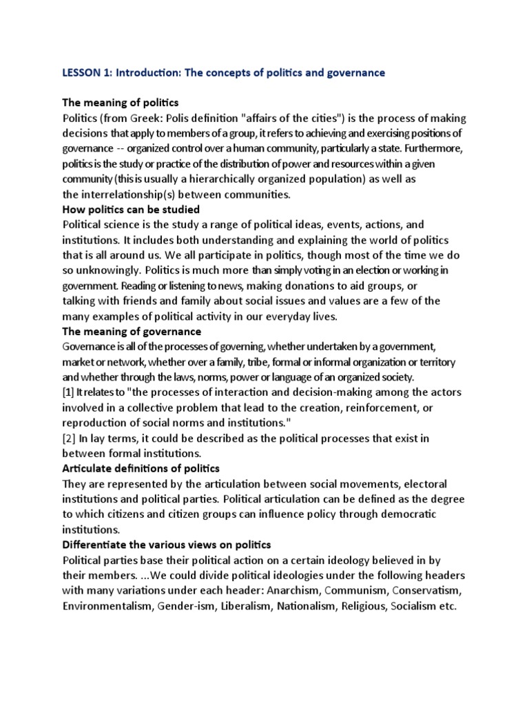 Understanding Politics and Governance Concepts | PDF | Ideologies ...