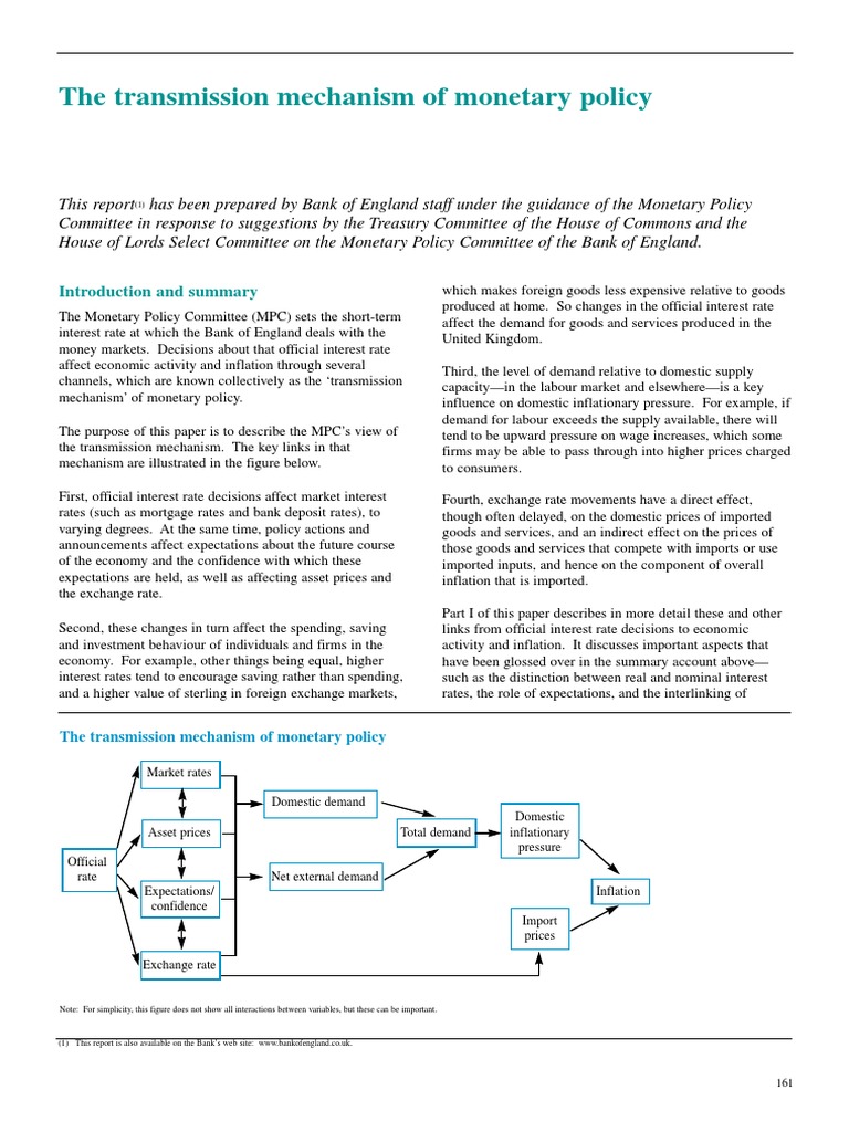 The Transmission Mechanism of Monetary Policy: Introduction and Summary ...