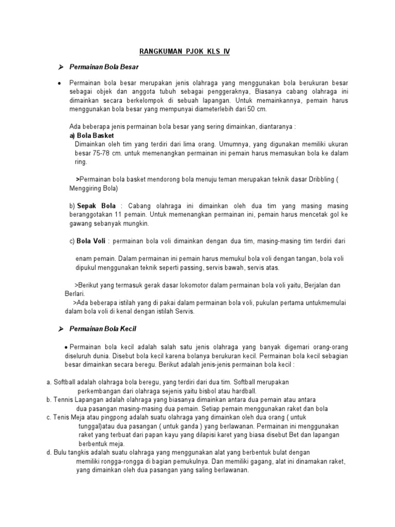 Rangkuman Pjok KLS Iv | PDF