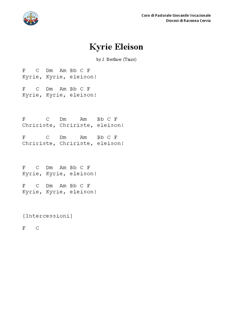 Kyrie Eleison - J. Berthier (Taize) Accordi | PDF