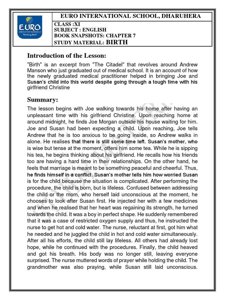 (Book Snapshots) Chapter 7 - Birth, Introduction, Summary, Difficult ...