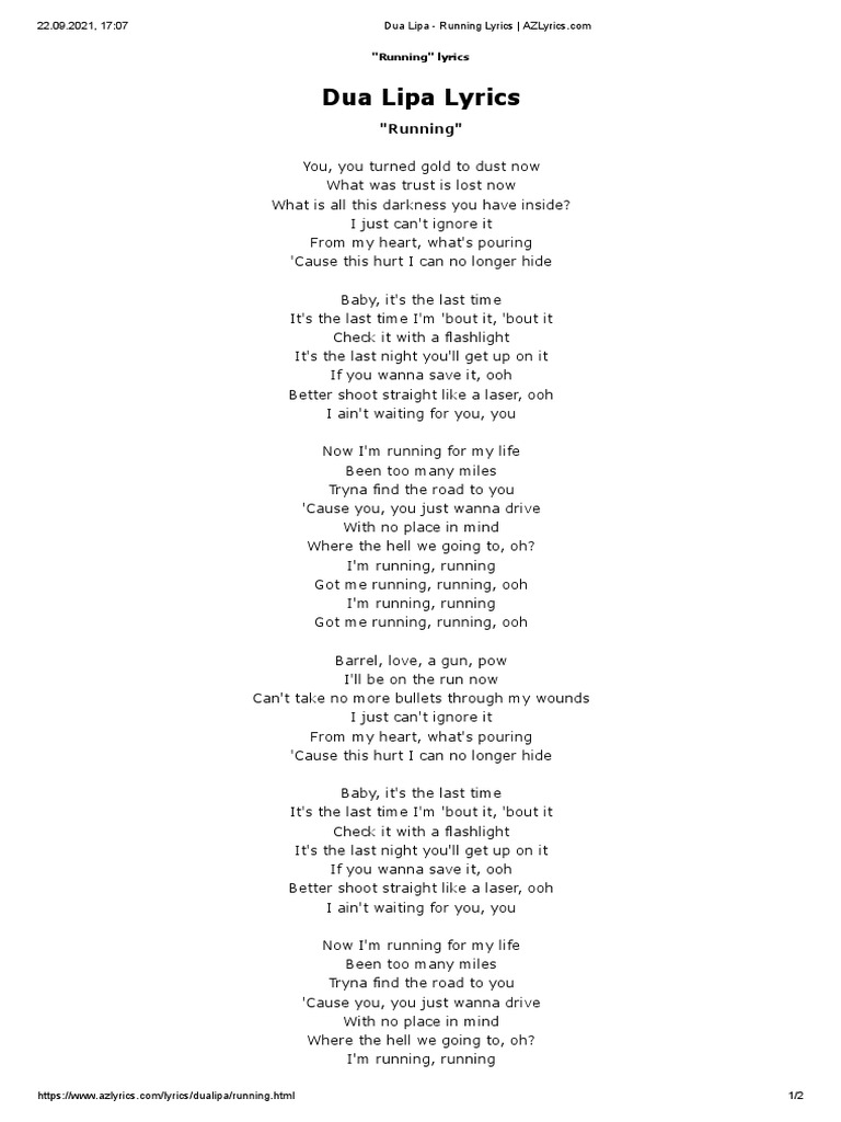 Dua Lipa - Running Lyrics | PDF | Rock Songs | Pop Songs