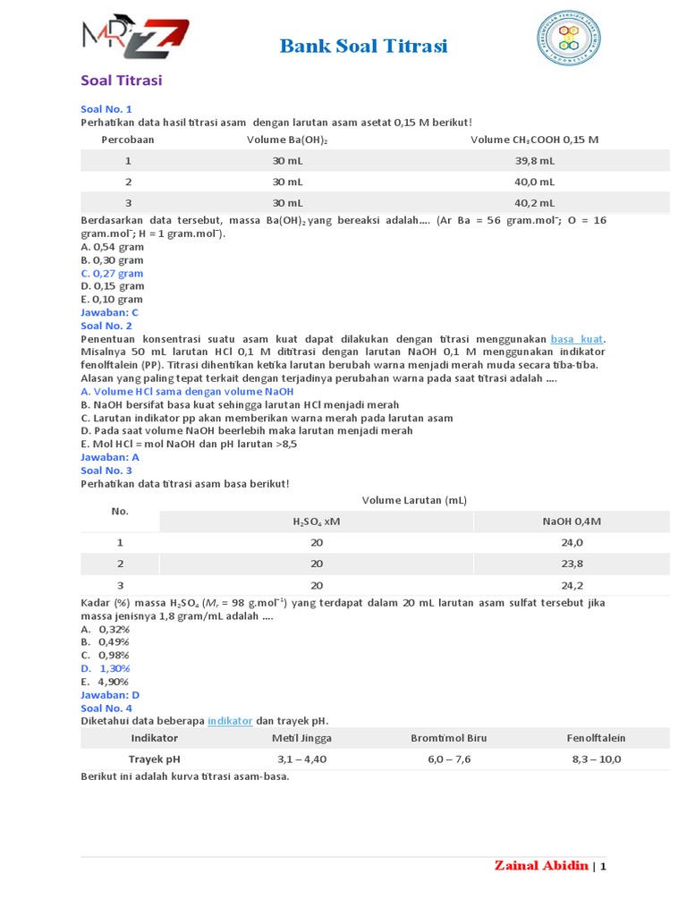 Bank Soal Kelas XI - Titrasi | PDF