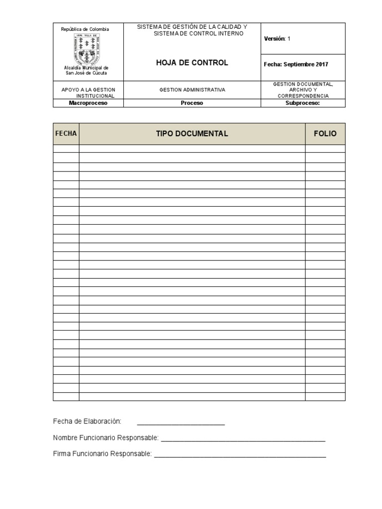 Formato Hoja de Control | PDF