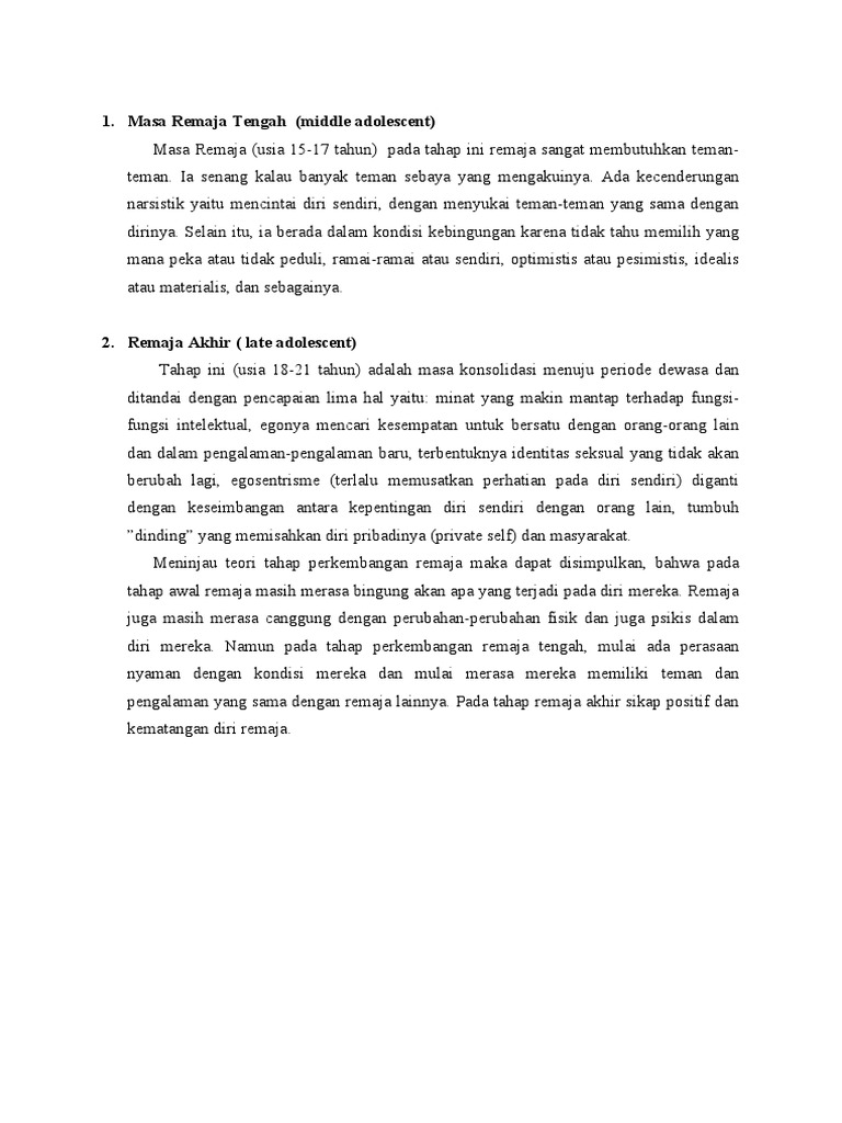Perkembangan Remaja Usia 15-21 Tahun | PDF