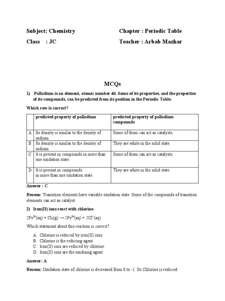 Periodic Trends and Properties of Elements: An Analysis of a Chemistry ...