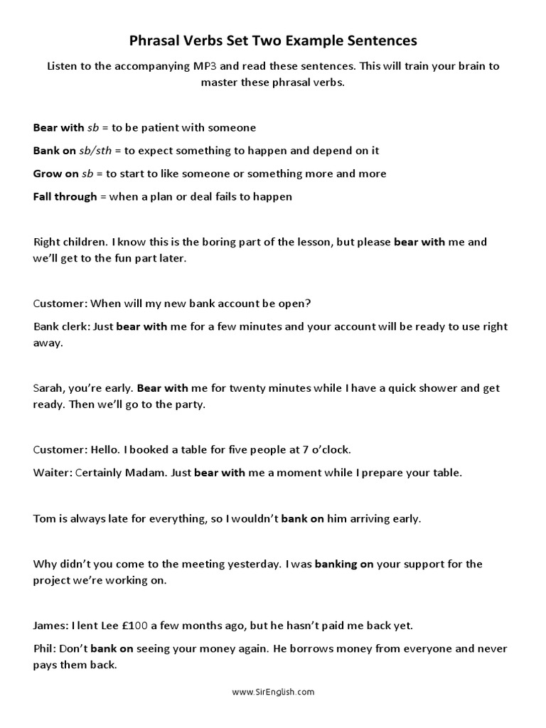 1.4 Phrasal Verbs Set 2 Example Sentences PDF | PDF | Career & Growth ...