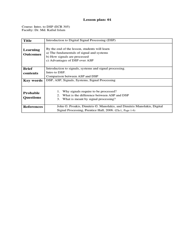 Lesson Plan ECR 305 | PDF | Analog To Digital Converter | Digital ...