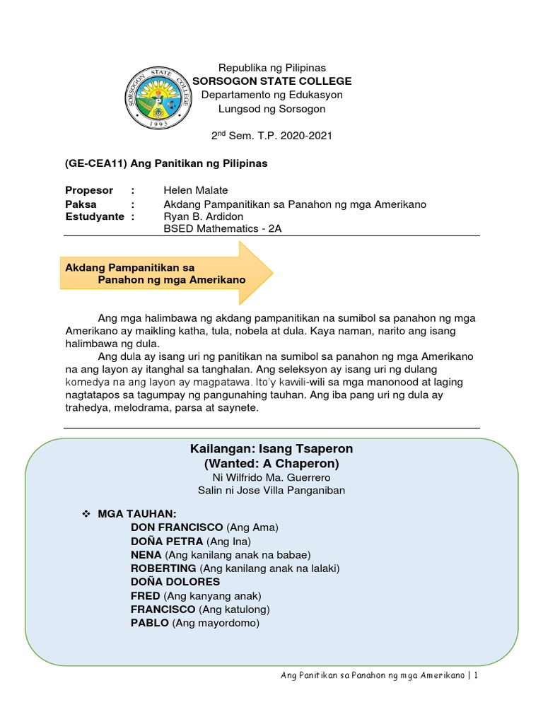 Ardidon, Ryan B. (Bsedmath2a) Dula - Akdang Pampanitikan Sa Panahon NG ...