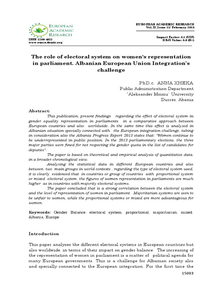 Electoral Systems and Women's Representation | PDF | European Union ...