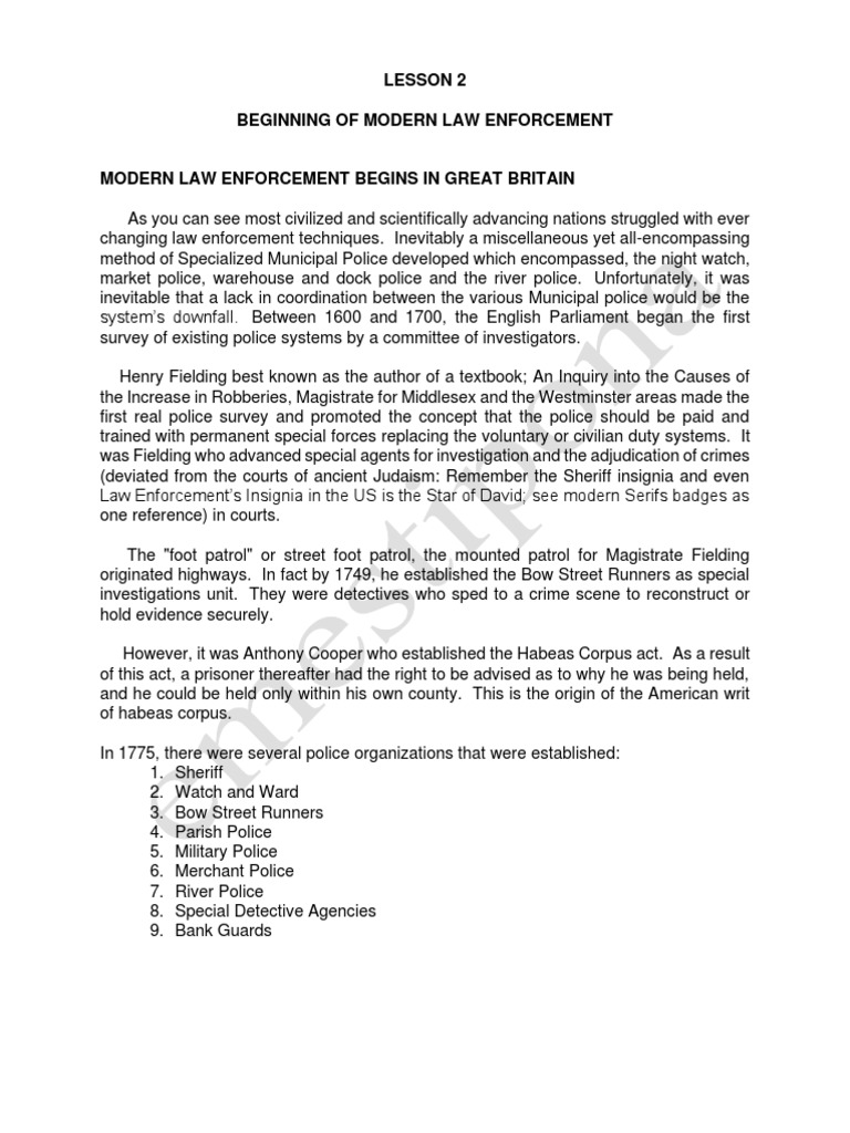 Lesson 2 Beginning of Modern Law Enforcement | PDF | Police | Capital ...