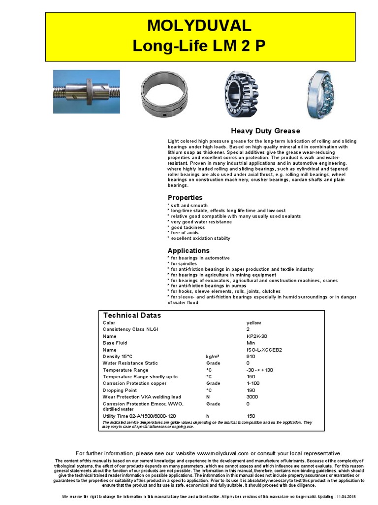 Molyduval Long-Life LM 2 P: Heavy Duty Grease | Download Free PDF ...