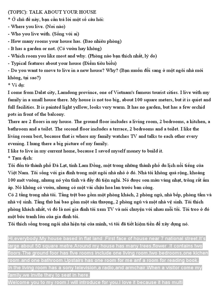 TOPIC My House | PDF