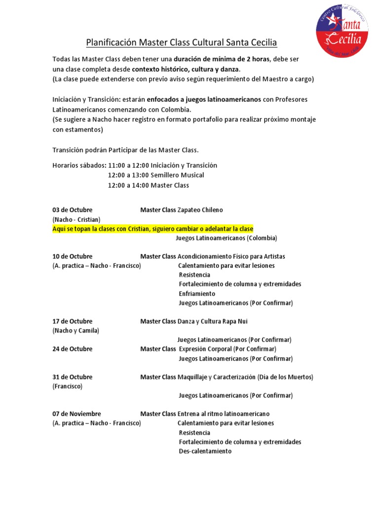 Planificación Master Class | PDF | America latina