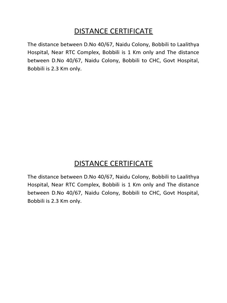 Distance Certificate | PDF