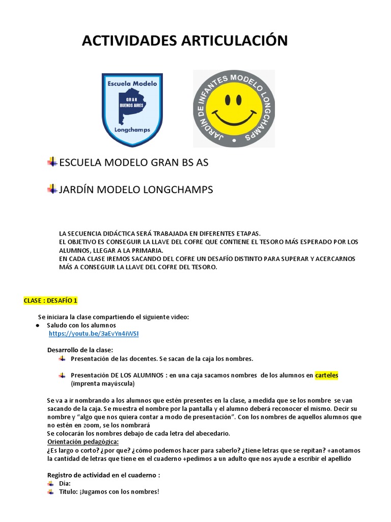 Actividades Articulacion Ep - Jardin 2020 | PDF | Artes del Lenguaje y ...