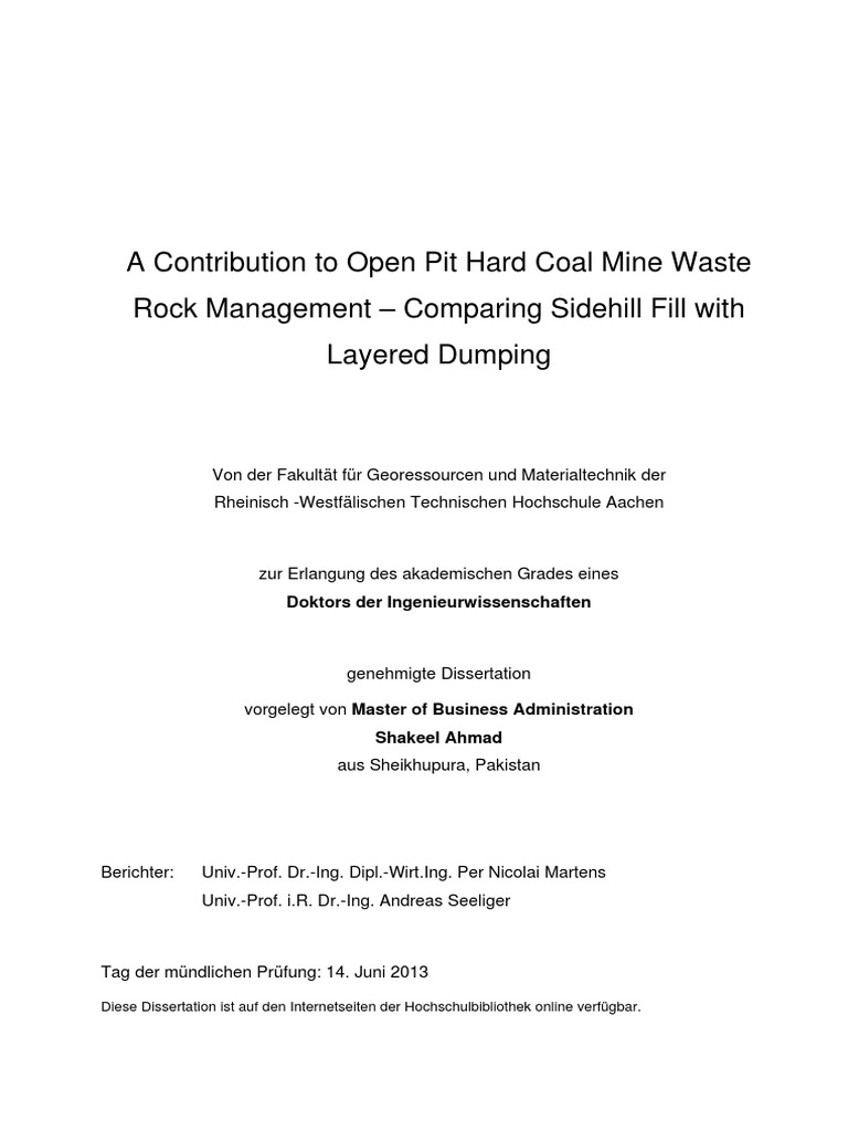A Contribution To Open Pit Hard Coal Mine Waste - Rock Management ...