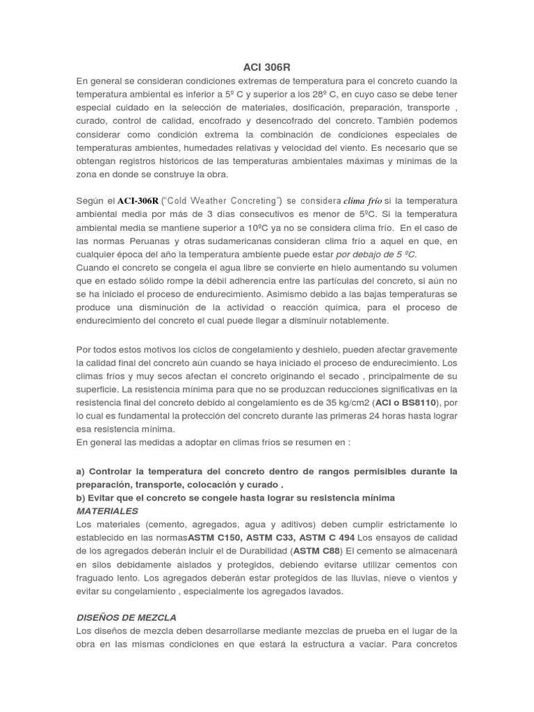 Aci 306 Temperatura Compress | PDF | Hormigón | Cemento