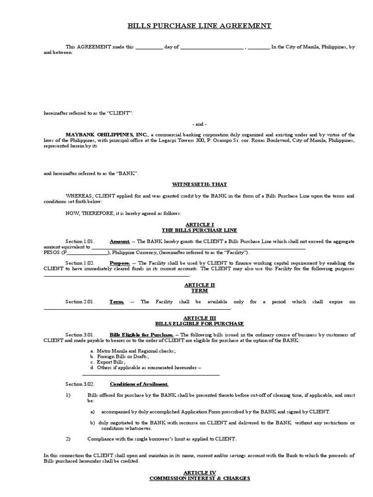 Bills Purchase Line Agreement Overview | PDF | Banks | Interest