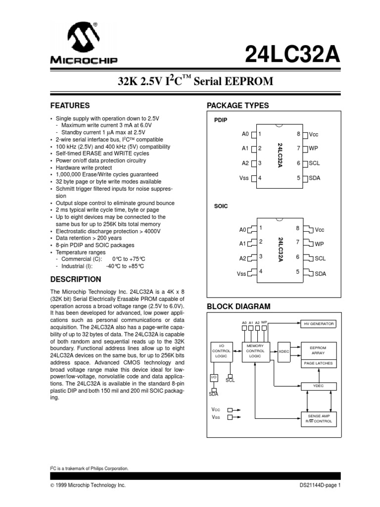 32K 2.5V I C Serial EEPROM: Features Package Types | PDF | Bit | Pointer (Computer Programming)