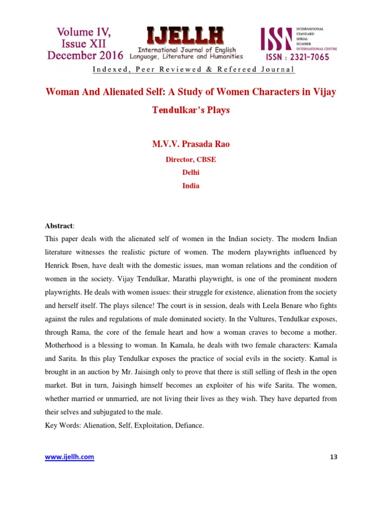 Woman and Alienated Self: A Study of Women Characters in Vijay ...