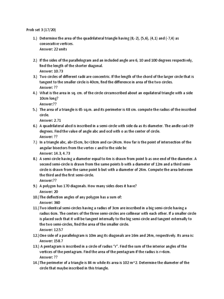Prob Set 3 | PDF | Area | Circle