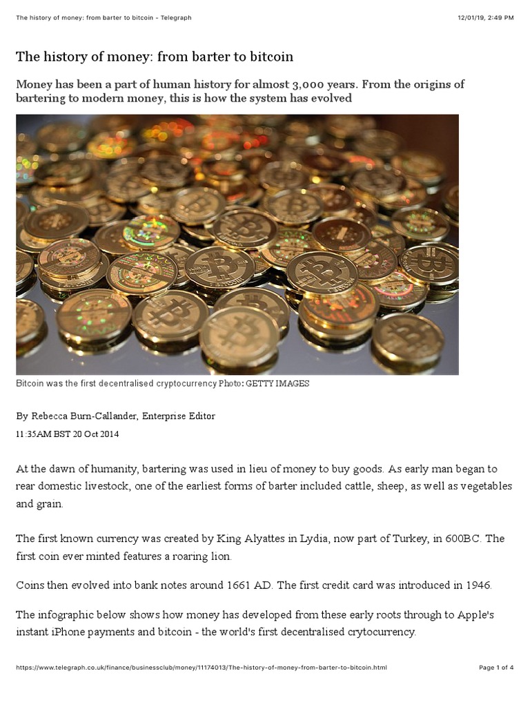 The History of Money - From Barter To Bitcoin - Telegraph | PDF