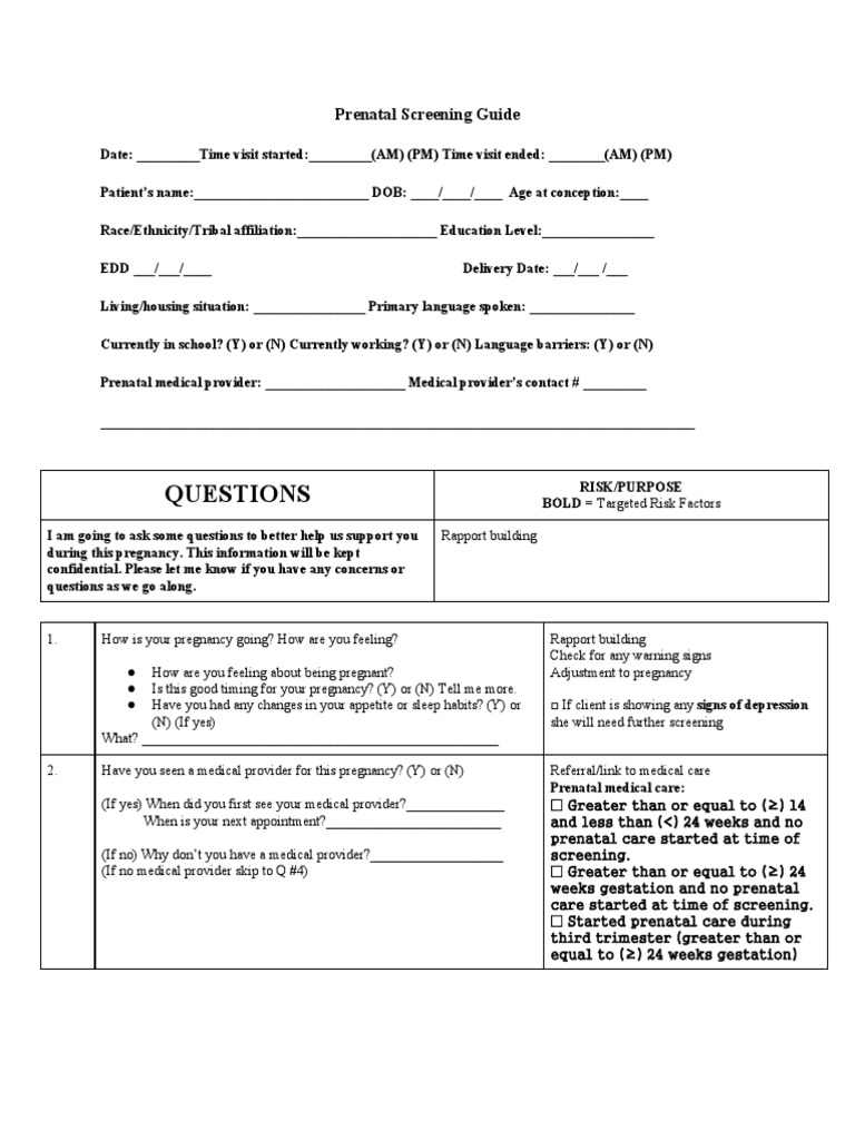Questions: Prenatal Screening Guide | PDF | Pregnancy | Preterm Birth