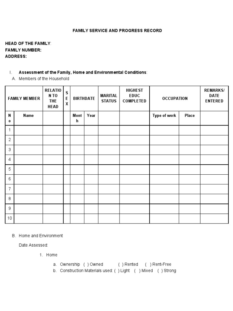 I. A. Members of The Household: Family Service and Progress Record Head ...
