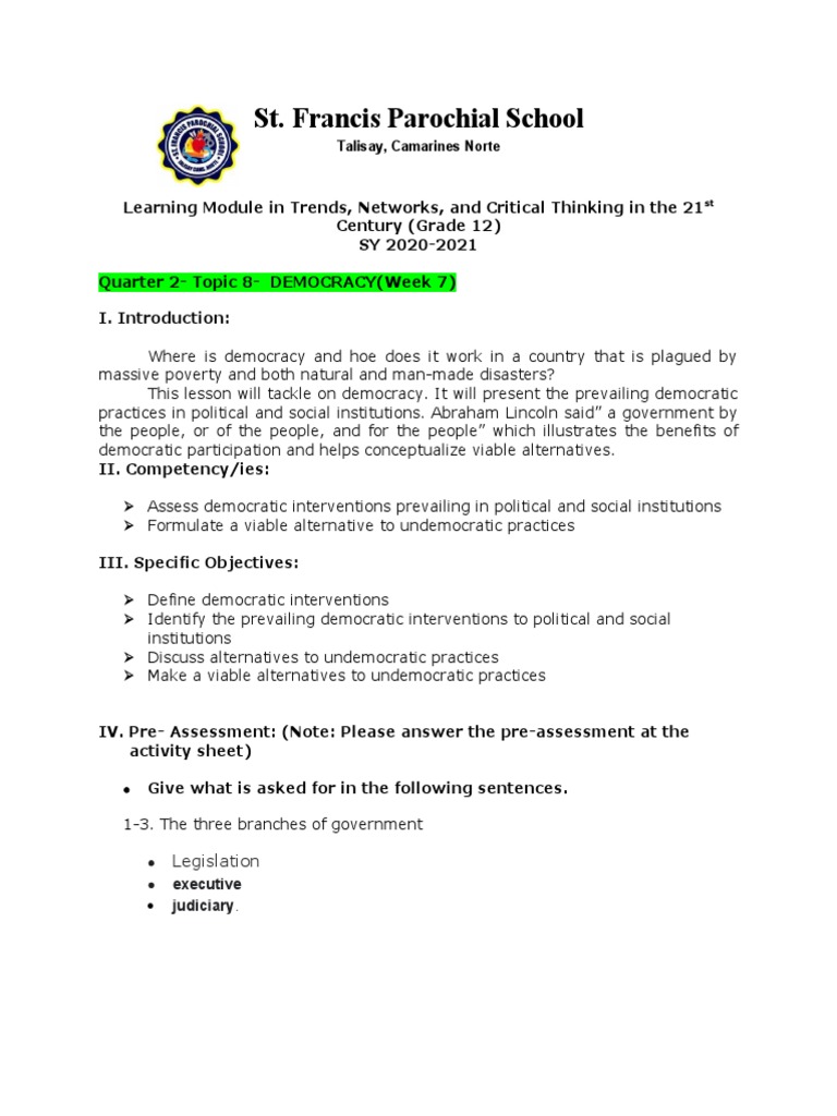 Module 8-Trends, Networks, CT-G12 | PDF | Political Ideologies | Democracy