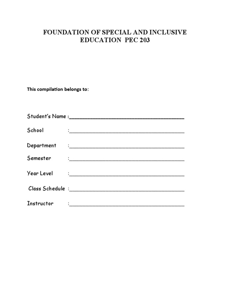 Foundation of Special and Inclusive Education Pec 203: This Compilation ...