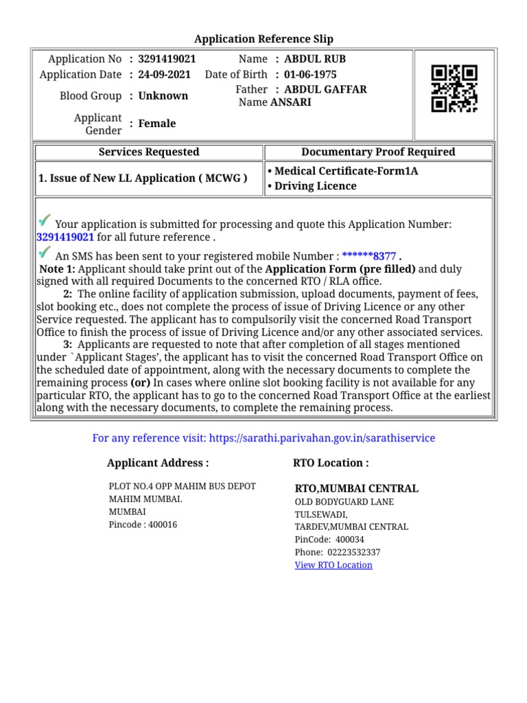 For Any Reference Visit: Https://sarathi - Parivahan.gov - In/sarathiservice | PDF