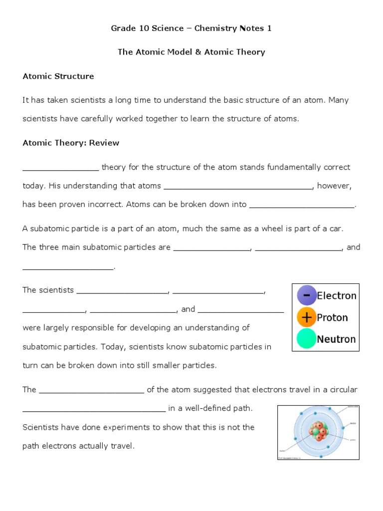 Chemistry Notes 1 - Atomic Model and Atomic Theory Frame Notes ...